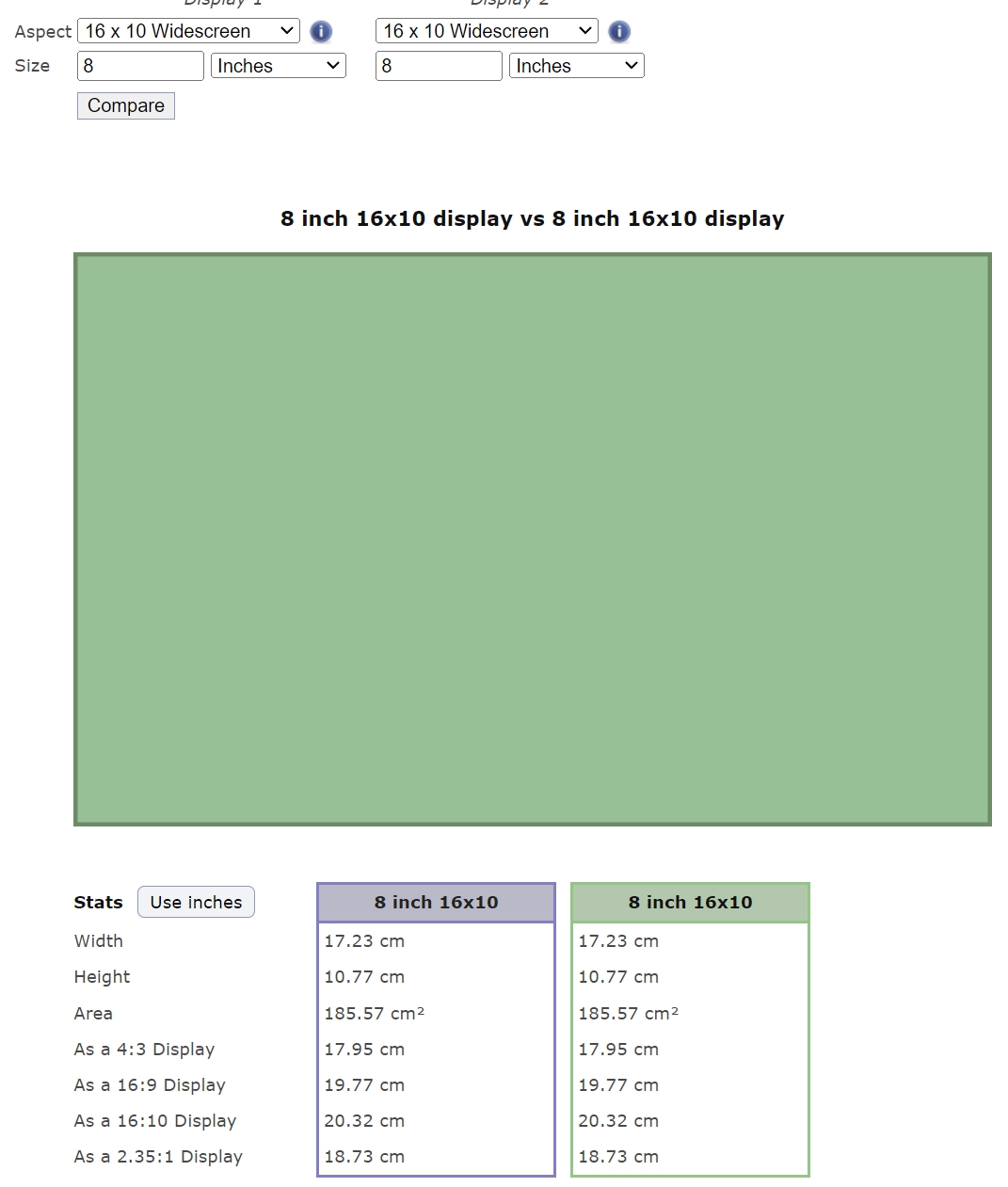8인치 1610 태블릿 화면 가로세로 길이가 어떻게 되나요