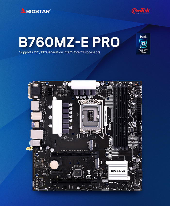 ㈜이엠텍아이엔씨, 인텔 13세대, 12세대 지원 바이오스타 B760MZ-E PRO 출시
