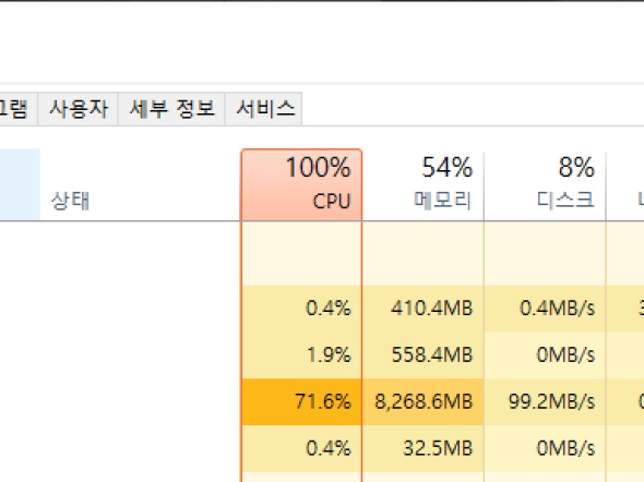 퍼던 이거 뭔 게임이 CPU가 100를 찍냐