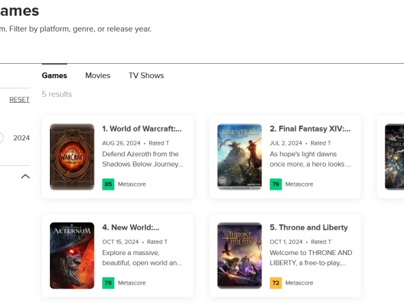 2024년 신작 MMORPG 메타크리틱 점수 (종료) | 플레이스테이션 정보 | RULIWEB