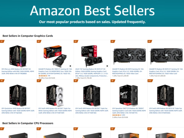 아마존 GPU CPU 판매량 TOP 10 AMD가 장악